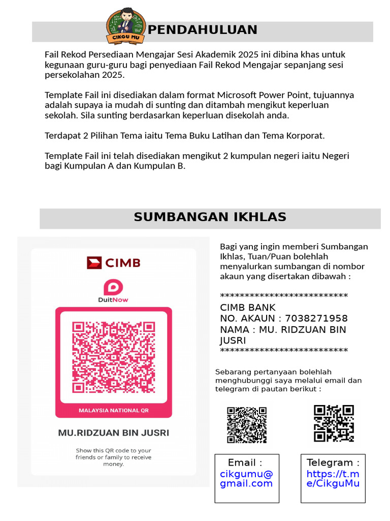 Fail Rekod Persediaan Mengajar 2025 Kump B | PDF