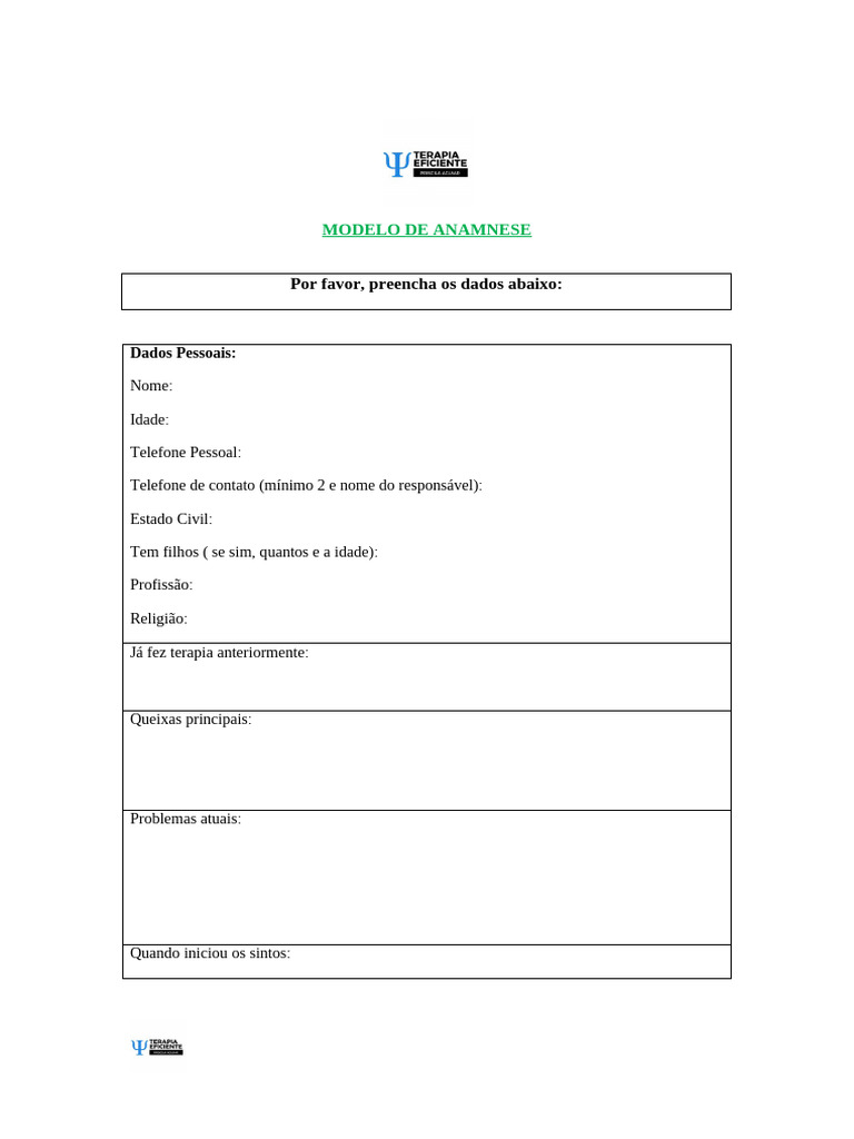 Modelo de Anamnese | PDF