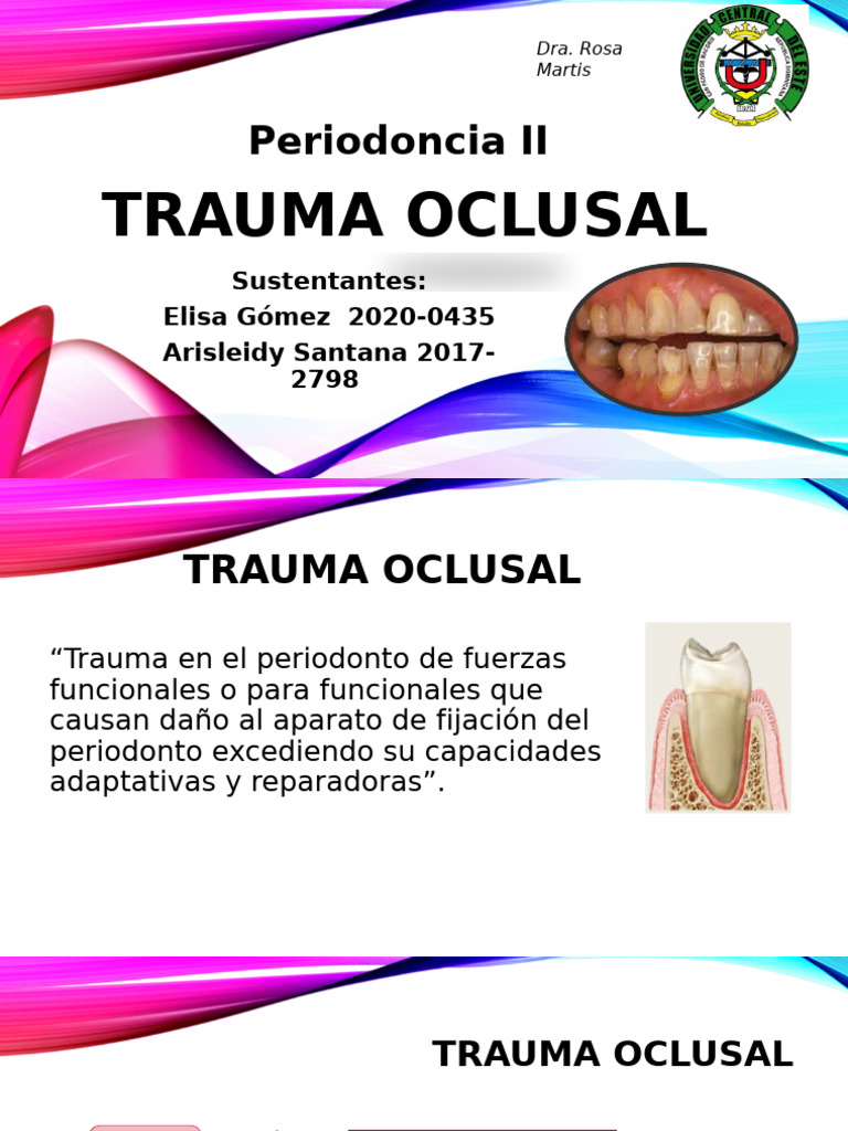 Trauma Oclusal: Tipos y Tratamiento | PDF | Ortodoncia | Ramas de ...