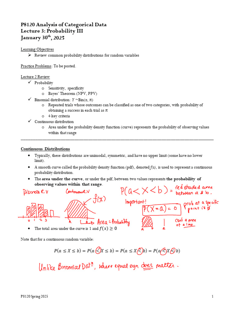 P8120_Lecture_3_2025 - annotated | PDF | Probability Distribution | Probability Density Function