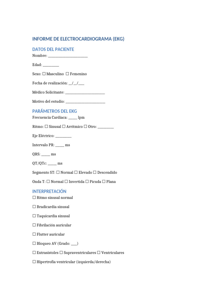 Informe de Electrocardiograma EKG | PDF