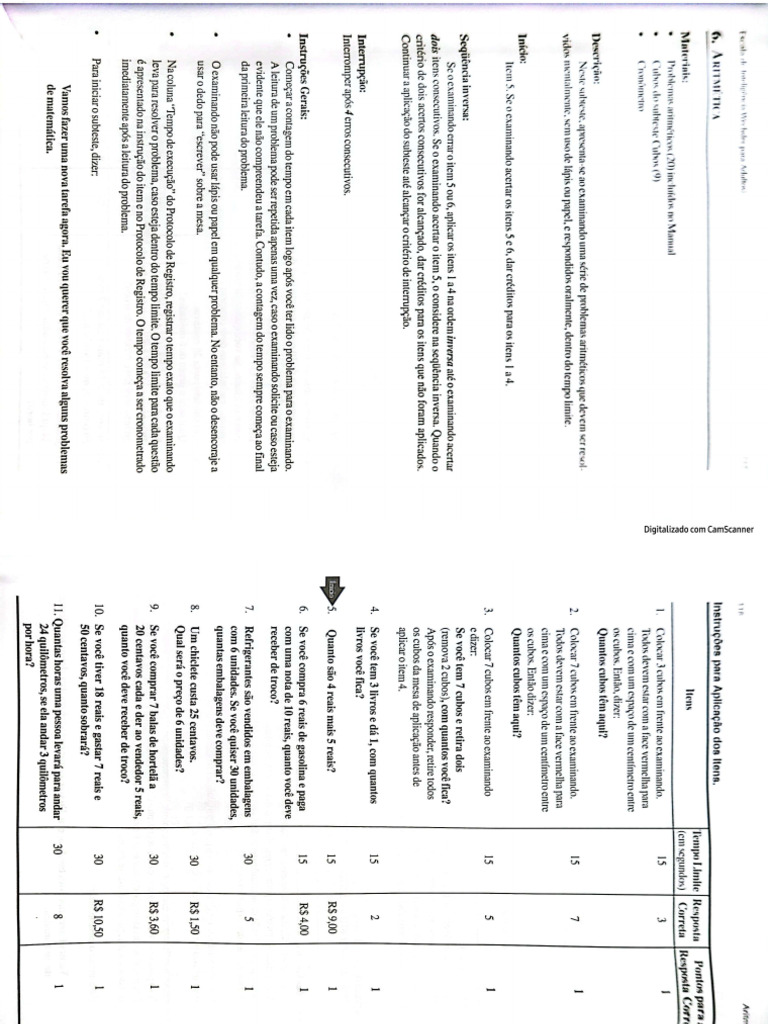 Teste Aritmética Do WAIS | PDF