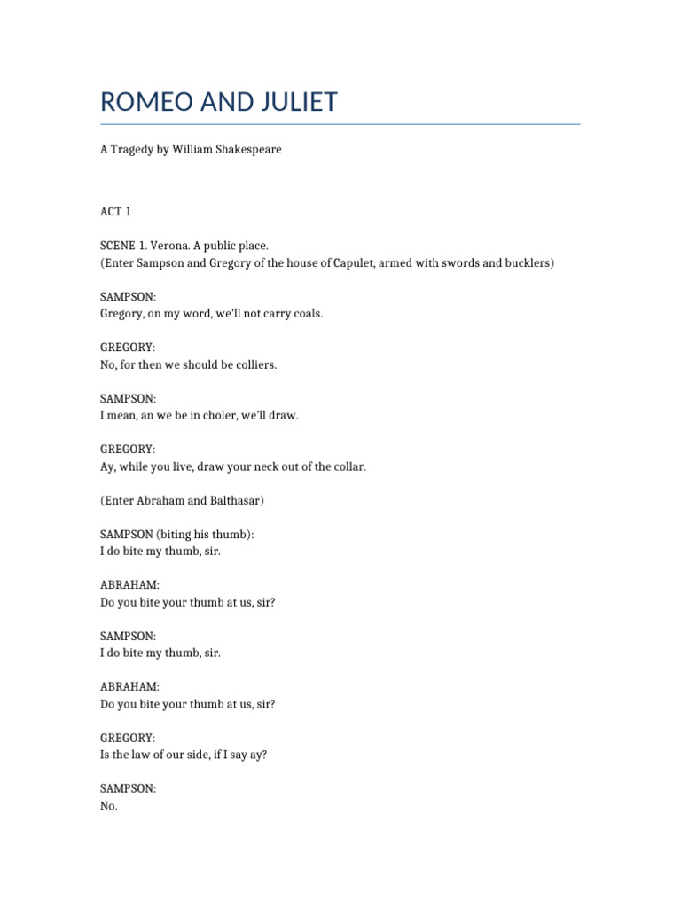 Romeo and Juliet Full Script | PDF