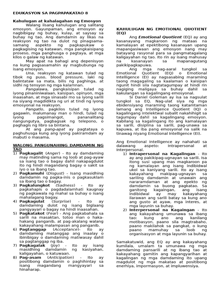 Kahulugan at Kahalagahan NG Emosyon | PDF