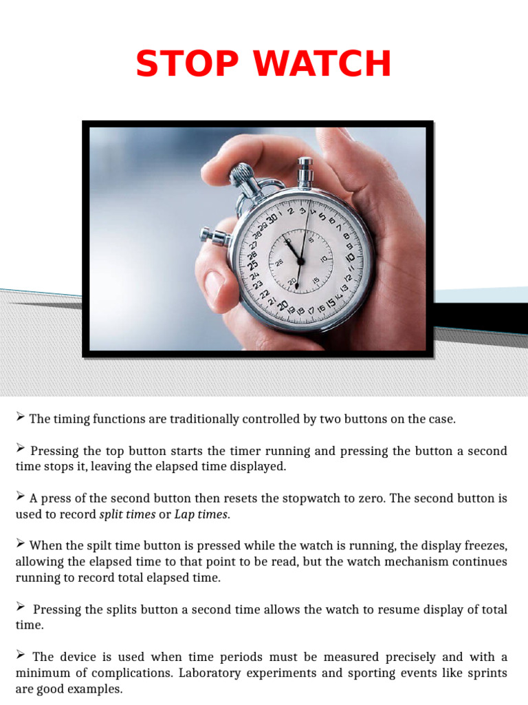 Stopwatch Functions in Laboratory Use | PDF