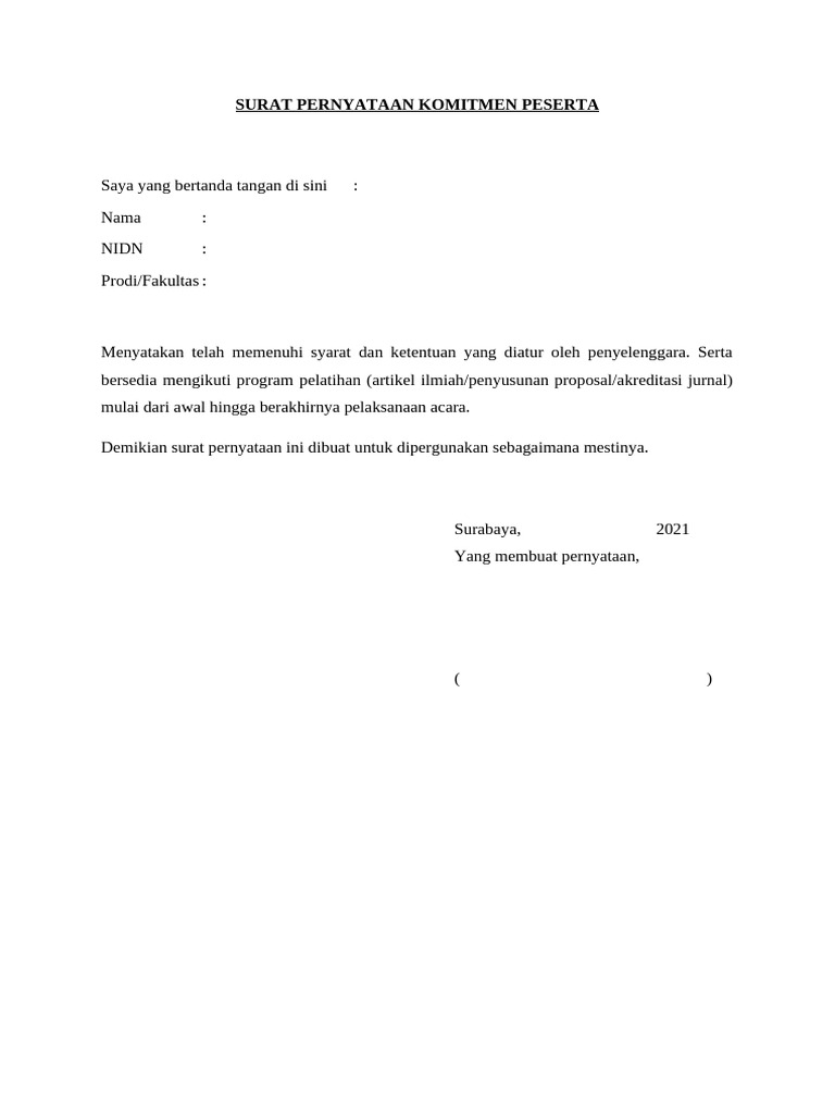 Surat Pernyataan Komitmen Peserta | PDF