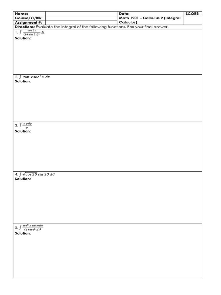 Midterm Integral Assignment 1 | PDF