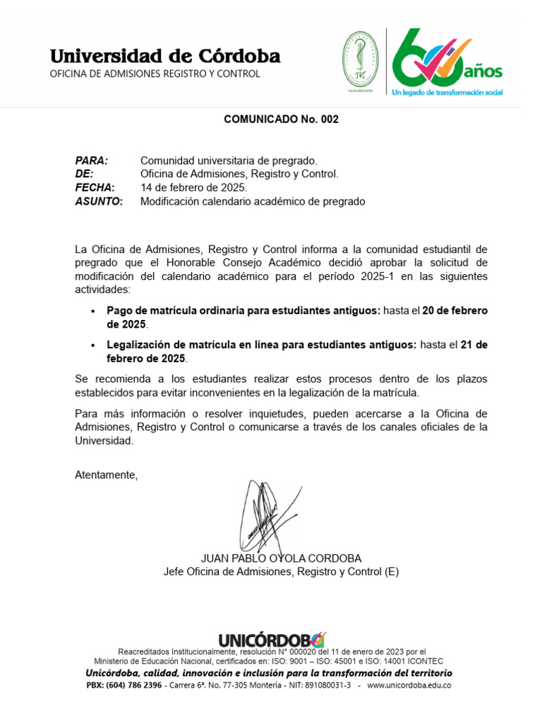 Comunicado 002 de 2025 | PDF