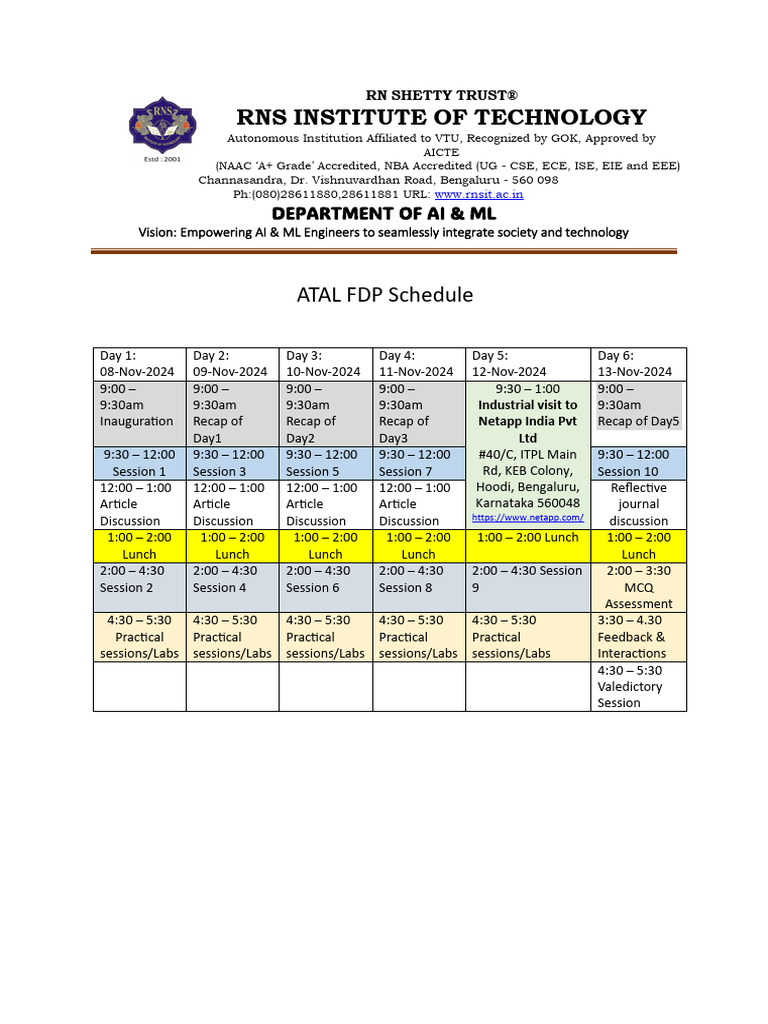 ATAL Schedule | PDF | Higher Education