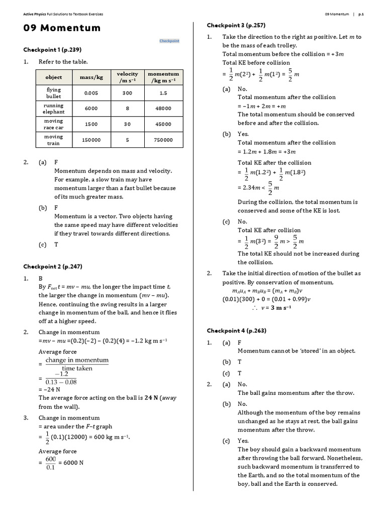 09 Exercise Solutions-e | PDF | Momentum | Collision