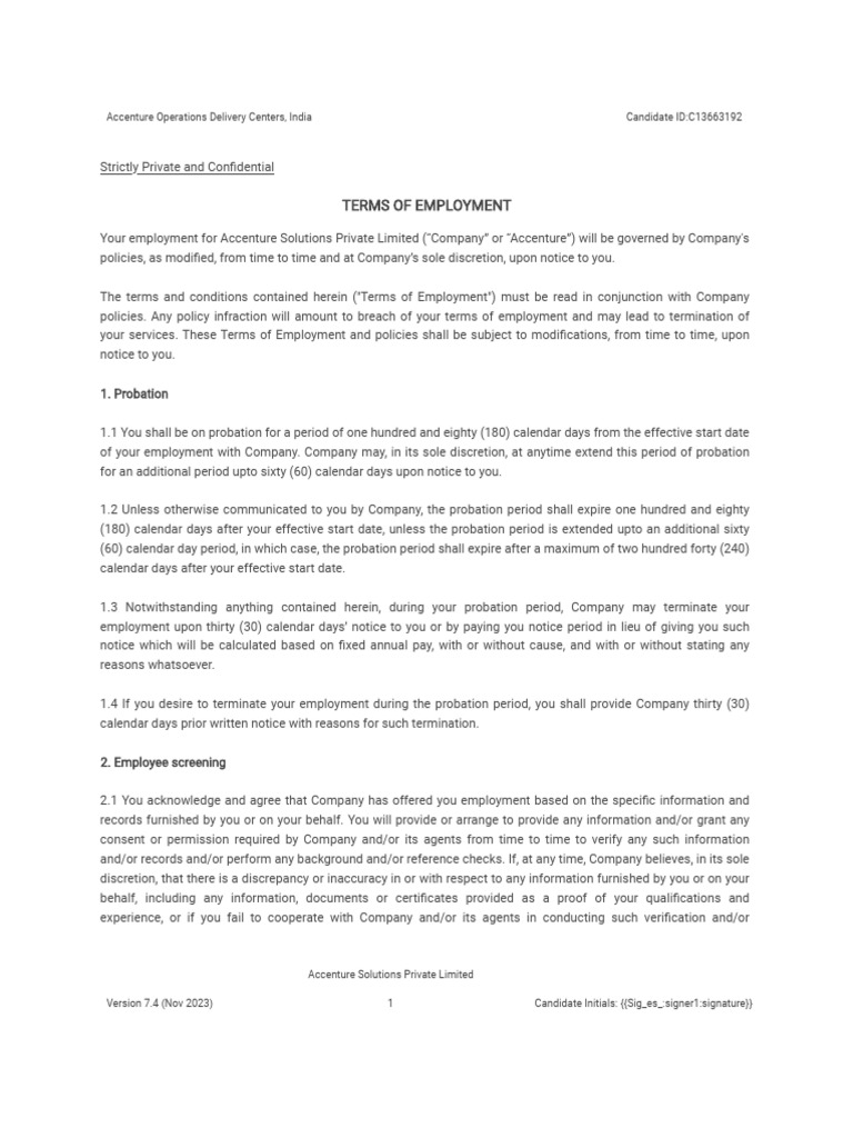 Terms of Employment 2025-02-12 | PDF | Breach Of Contract | Legal Remedy