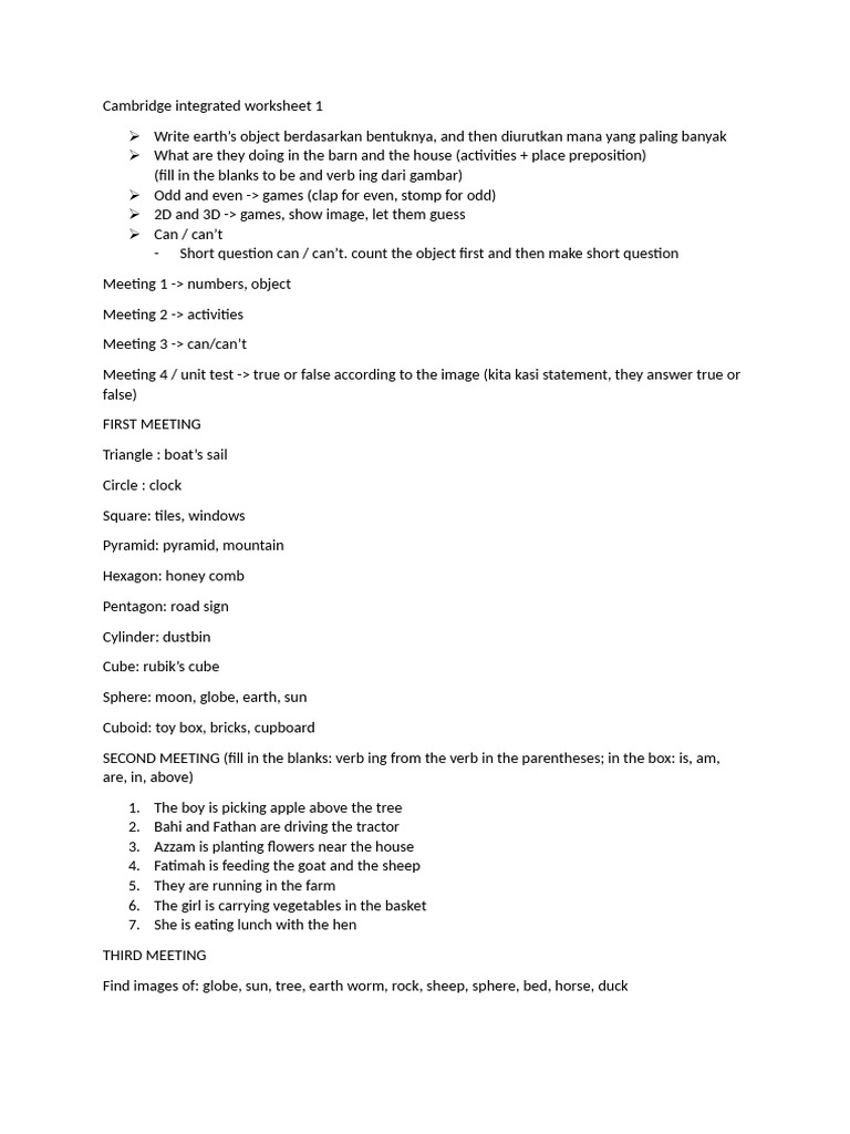 Cambridge Integrated Worksheet 1 | PDF