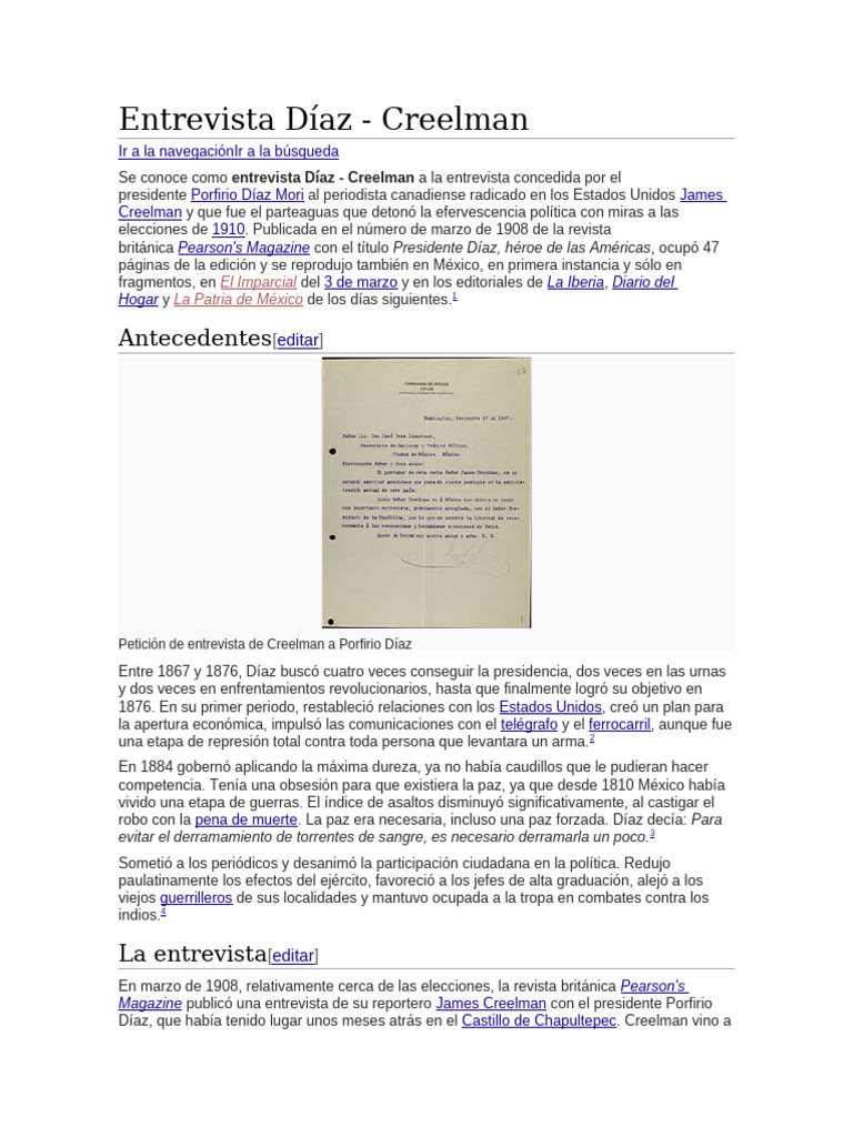 Entrevista Díaz-Creelman: 1908 | PDF | Democracia | Ideologías políticas