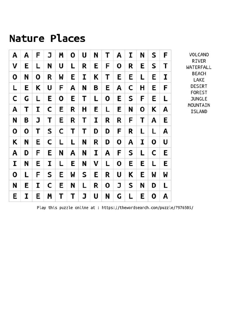 Word Search Nature Place | PDF