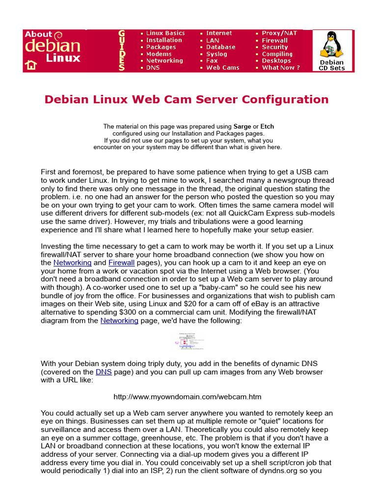 Debian Linux WebCam Server Configuration | PDF | World Wide Web | Internet & Web