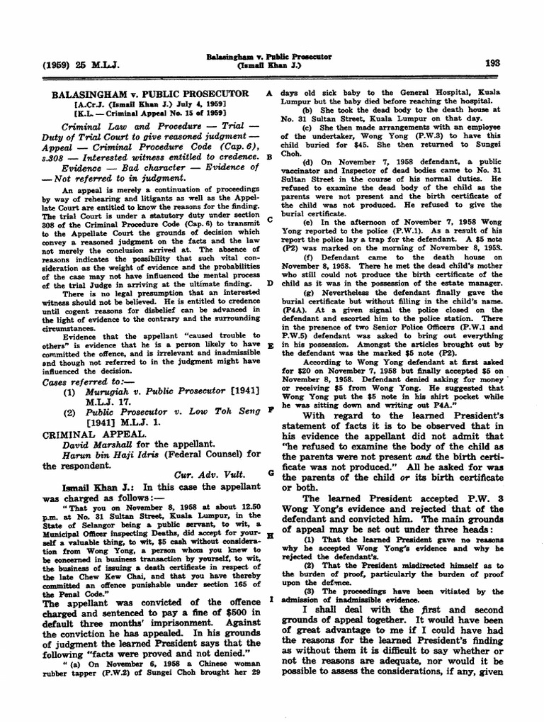 Balasingham V Public Prosecutor | PDF