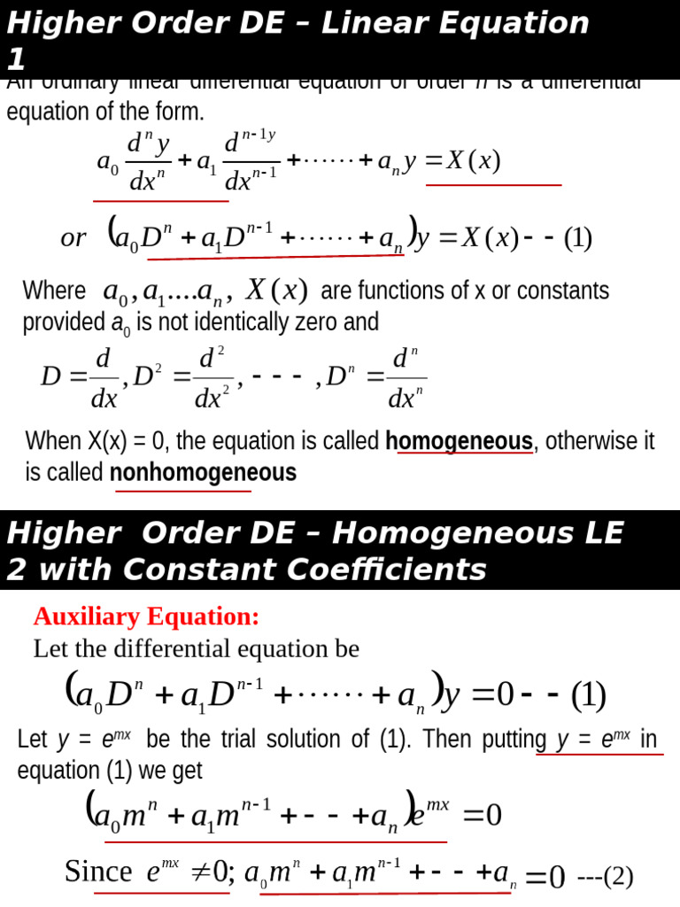 Higher Order Differential Equations | PDF | Ordinary Differential Equation | Elementary Mathematics