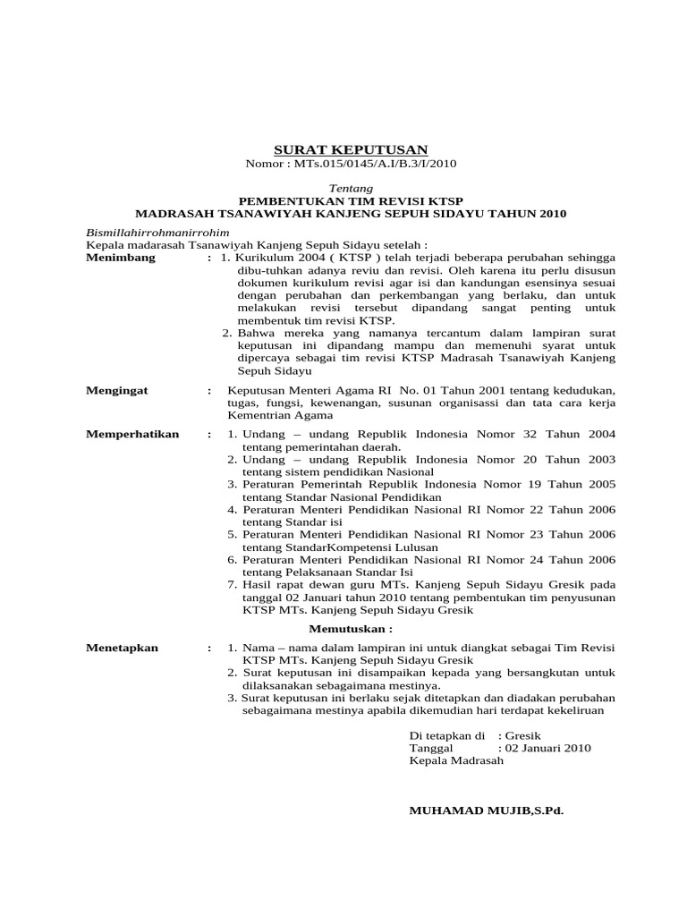 SK DAN BERITA ACARA REVISI KTSP | PDF