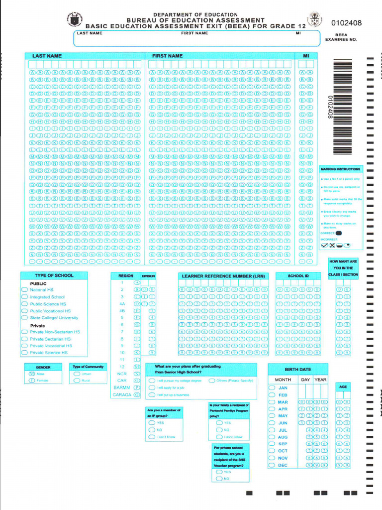 Answer Sheet For Practice | PDF