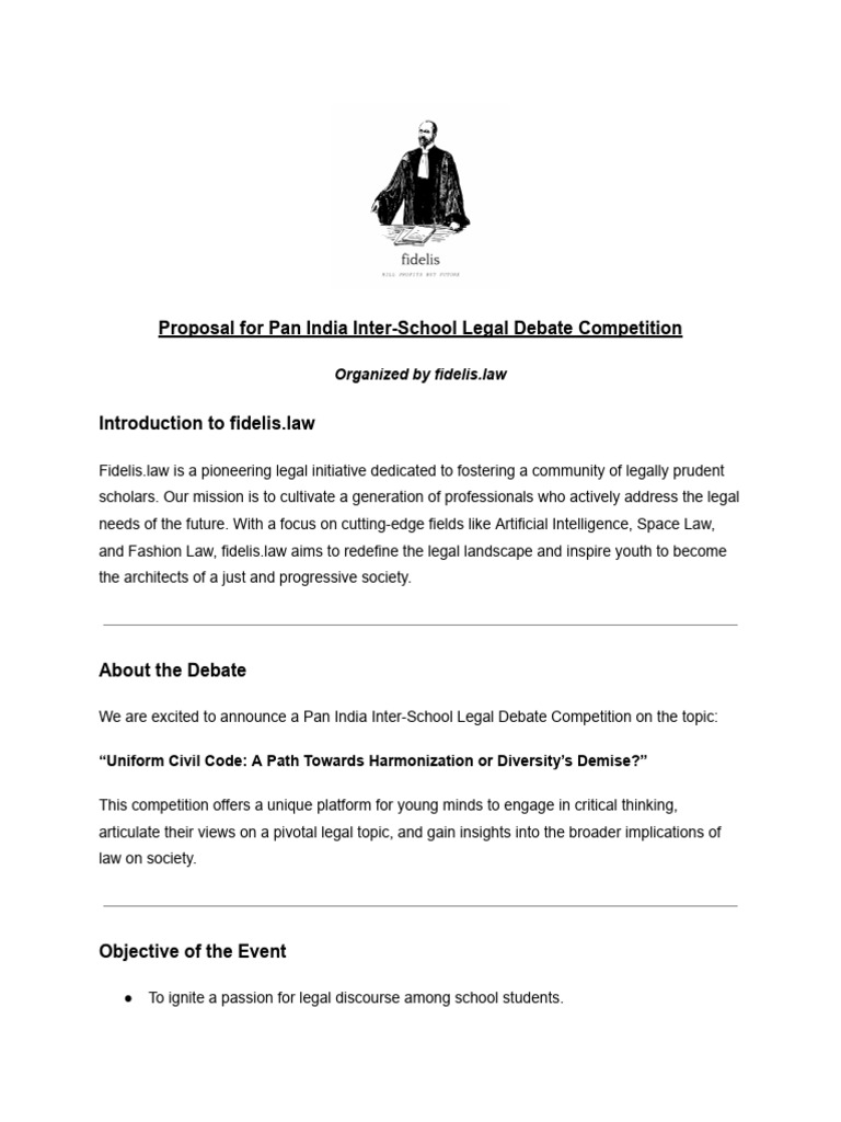 Proposal For Pan India Inter-School Legal Debate Competition | PDF ...