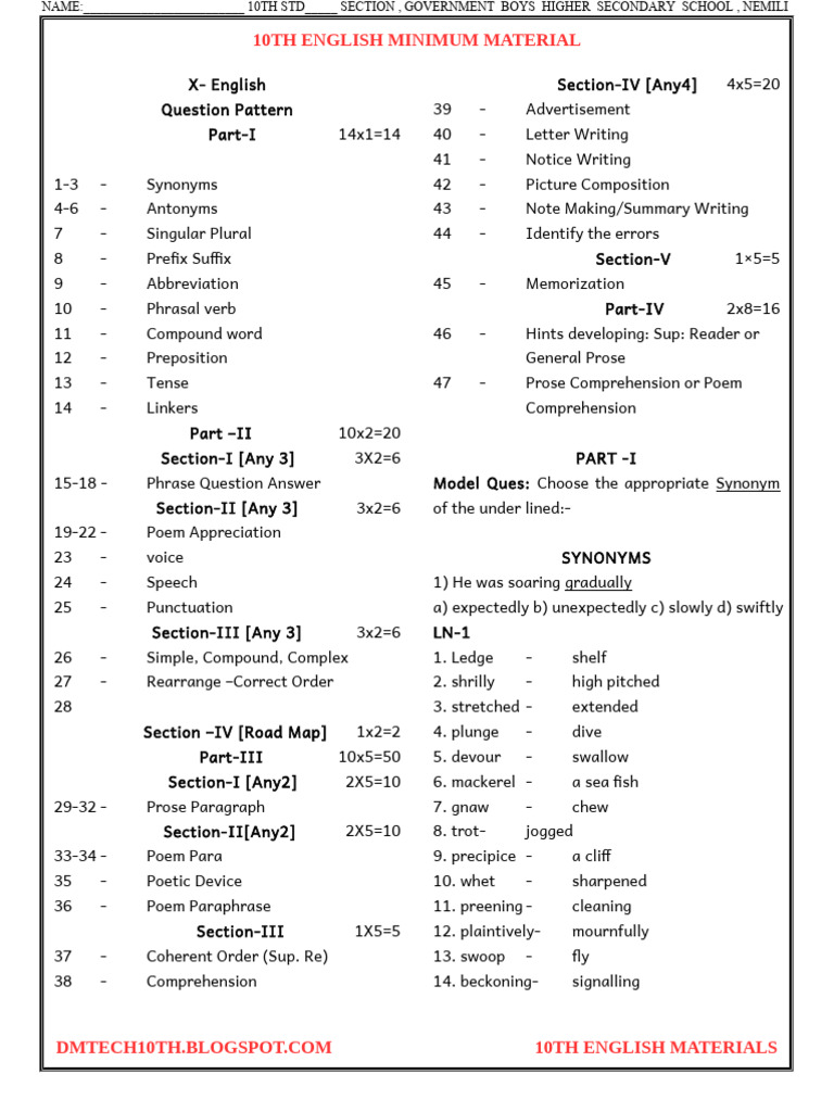 10th Grade English Exam Preparation Guide | PDF | Grammatical Tense ...