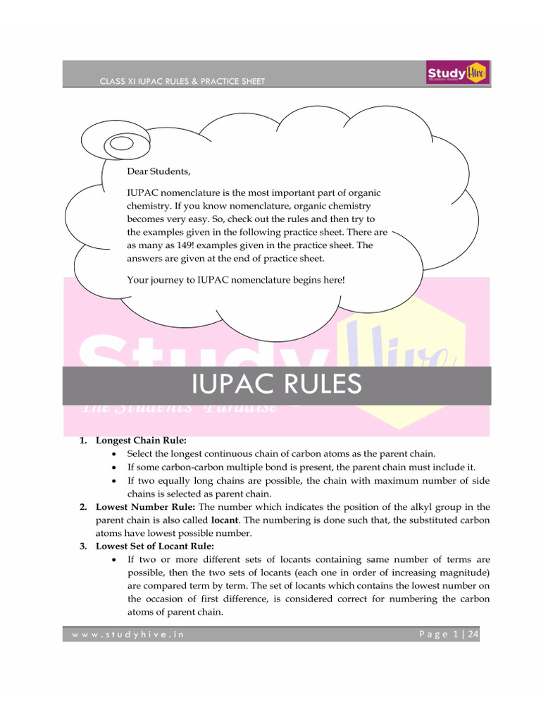 Iupac Rules and Practice Sheet | PDF
