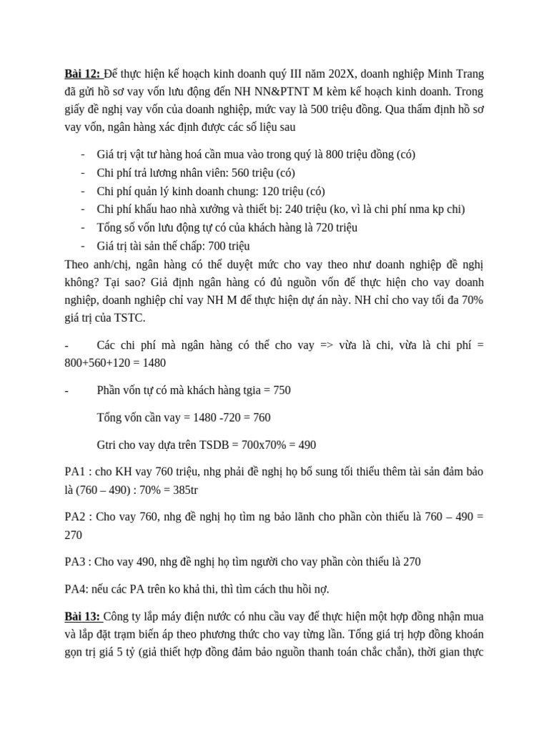 Bài tập bổ sung cho NHTM2 CLC | PDF