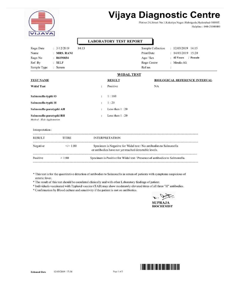 Syed Ikram's Typhoid Report | PDF