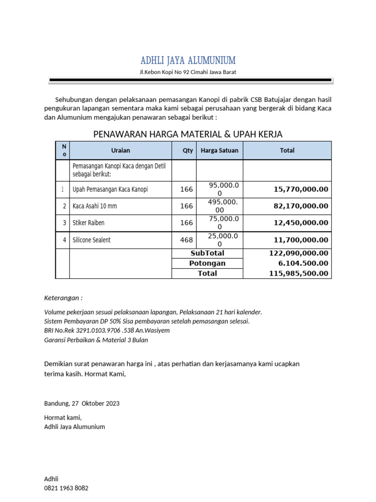 Adhli Jaya Alumunium CSB-1 | PDF
