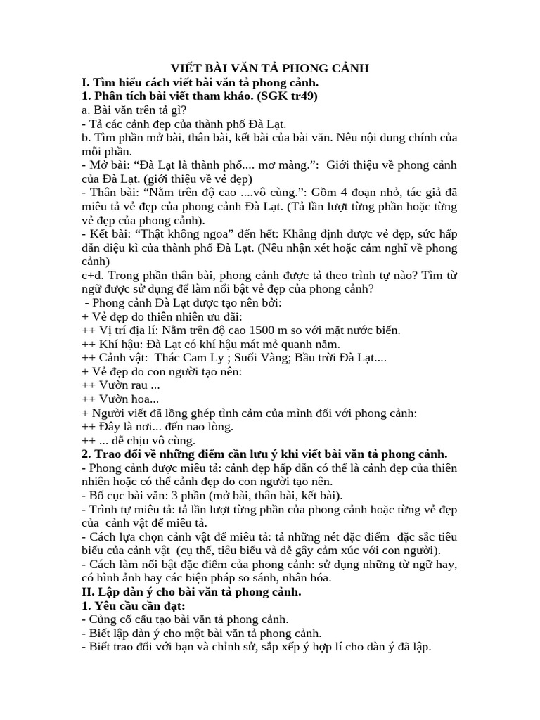 VIẾT BÀI VĂN TẢ PHONG CẢNH | PDF