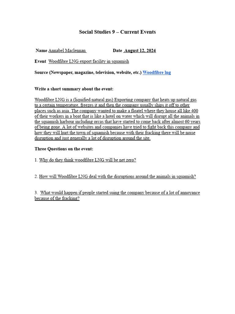 SS 9 Current Events Worksheet | PDF