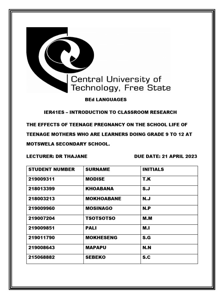 Research Proposal 2023 Assignment 1 | PDF | Teenage Pregnancy | Adolescence