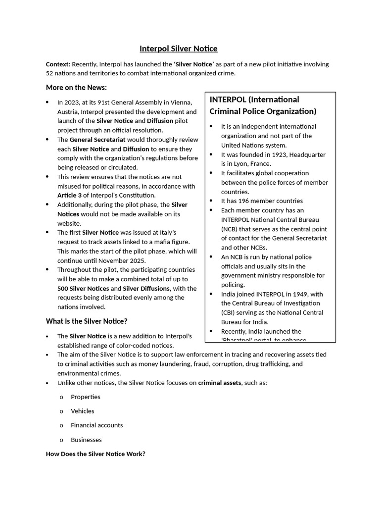 Interpol Silver Notice | PDF | Crimes | Crime & Violence