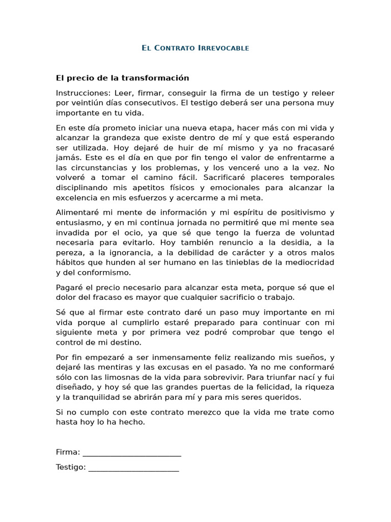 El Contrato Irrevocable by Alex Dey para Juan Cuevas | PDF