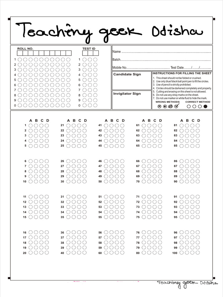 OMR Sheet Instructions and Format | PDF | Office Equipment | Optical ...