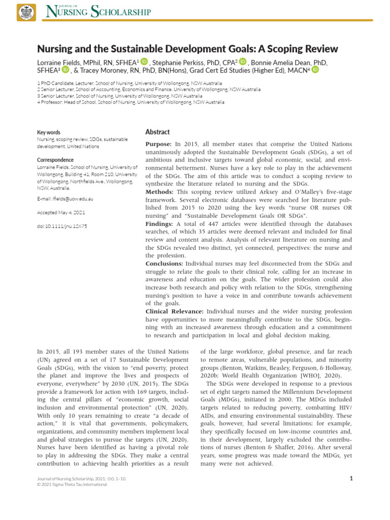Nursing and the Sustainable Development Goals a Scoping Review | PDF ...