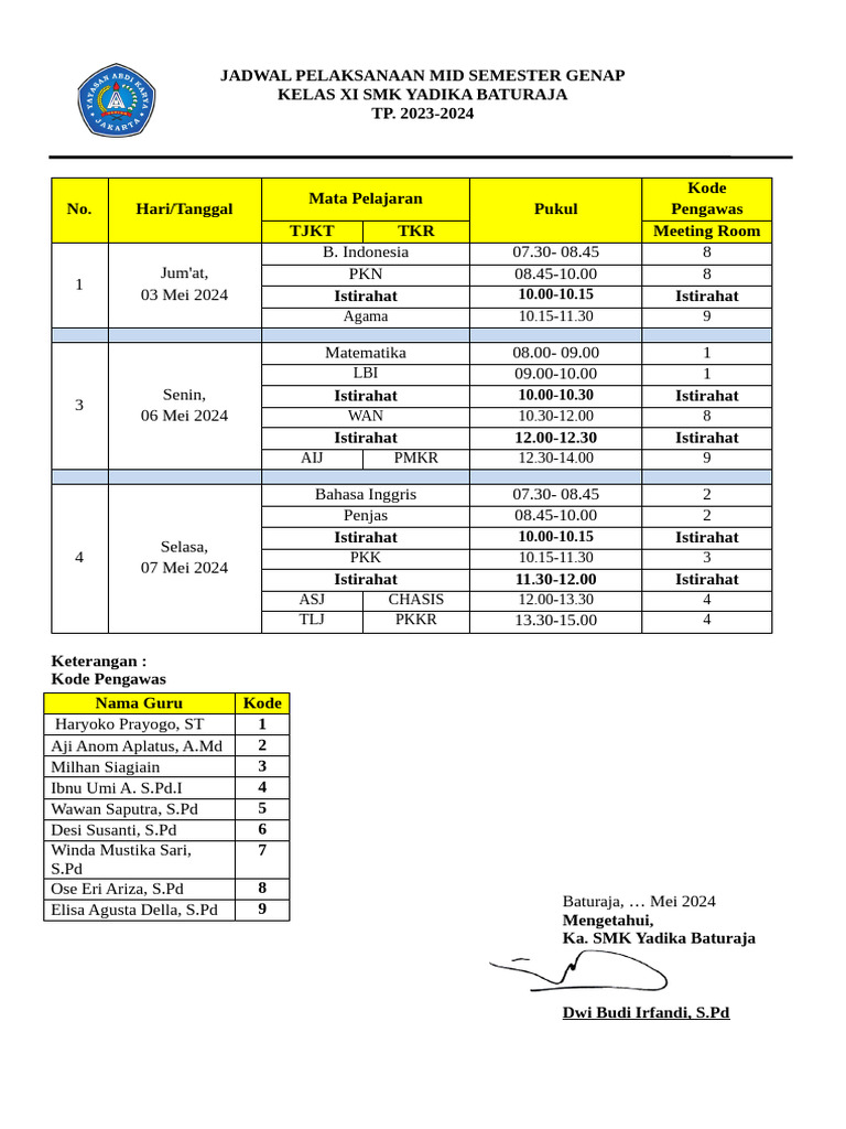 Jadwal Mid Semester Genap Kelas 11 | PDF