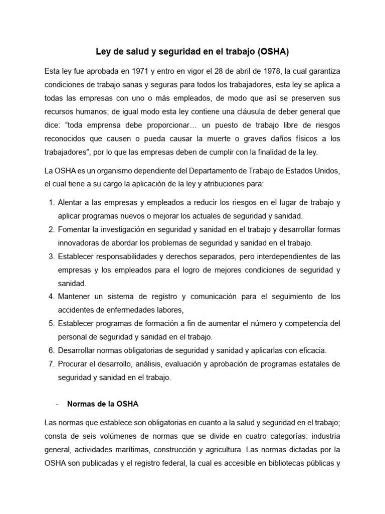 Guía de Cumplimiento de la Ley OSHA | PDF | Administración de Seguridad ...