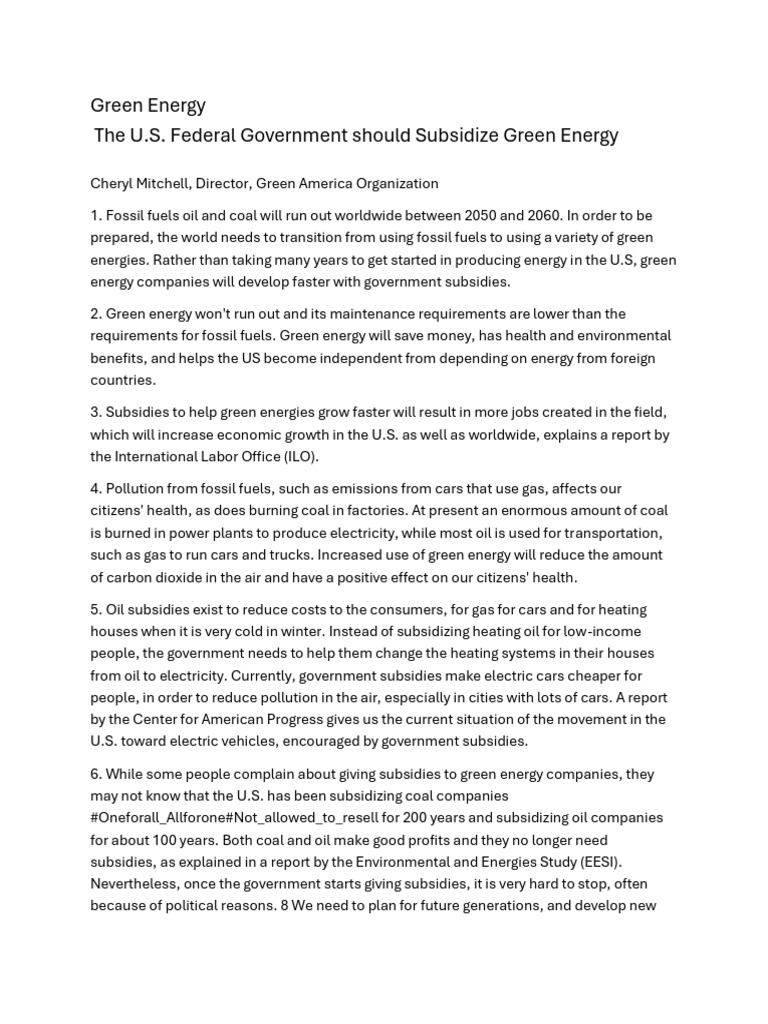 green energy | PDF | Sustainable Energy | Subsidy