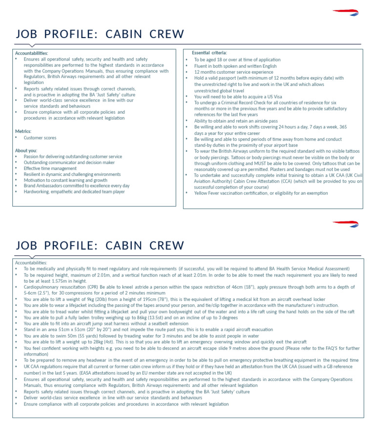 British Airways Cabin Crew Job Profile | PDF | Flight Attendant