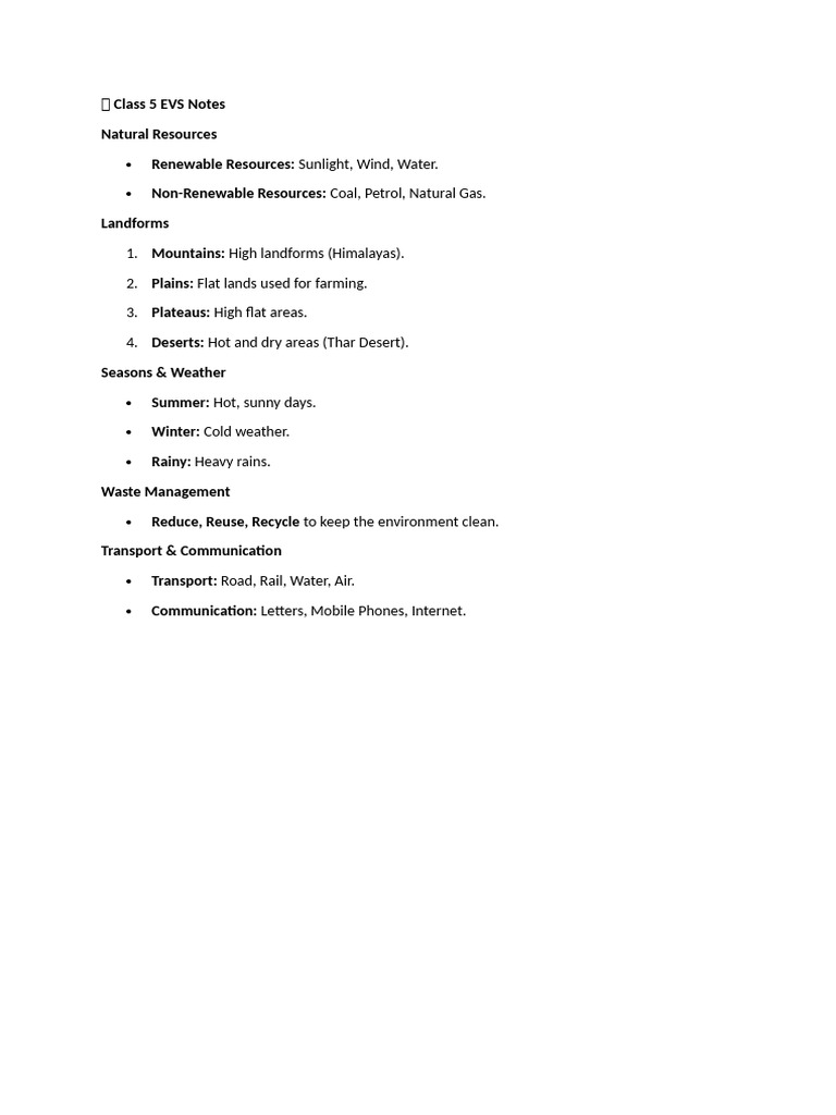 ? Class 5 EVS Notes | PDF