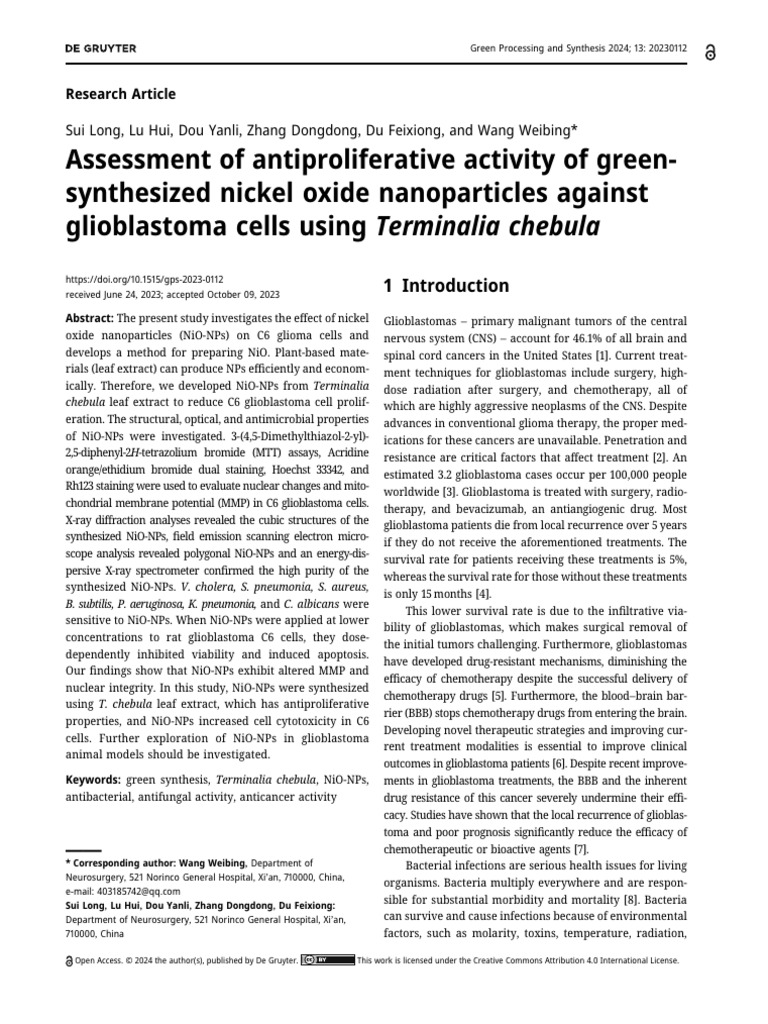Assessment of antiproliferative activity of green synthesized nickel oxide nanoparticles against ...