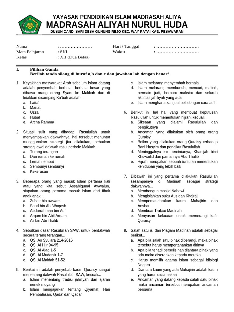 Soal Ma Nurul Huda | PDF