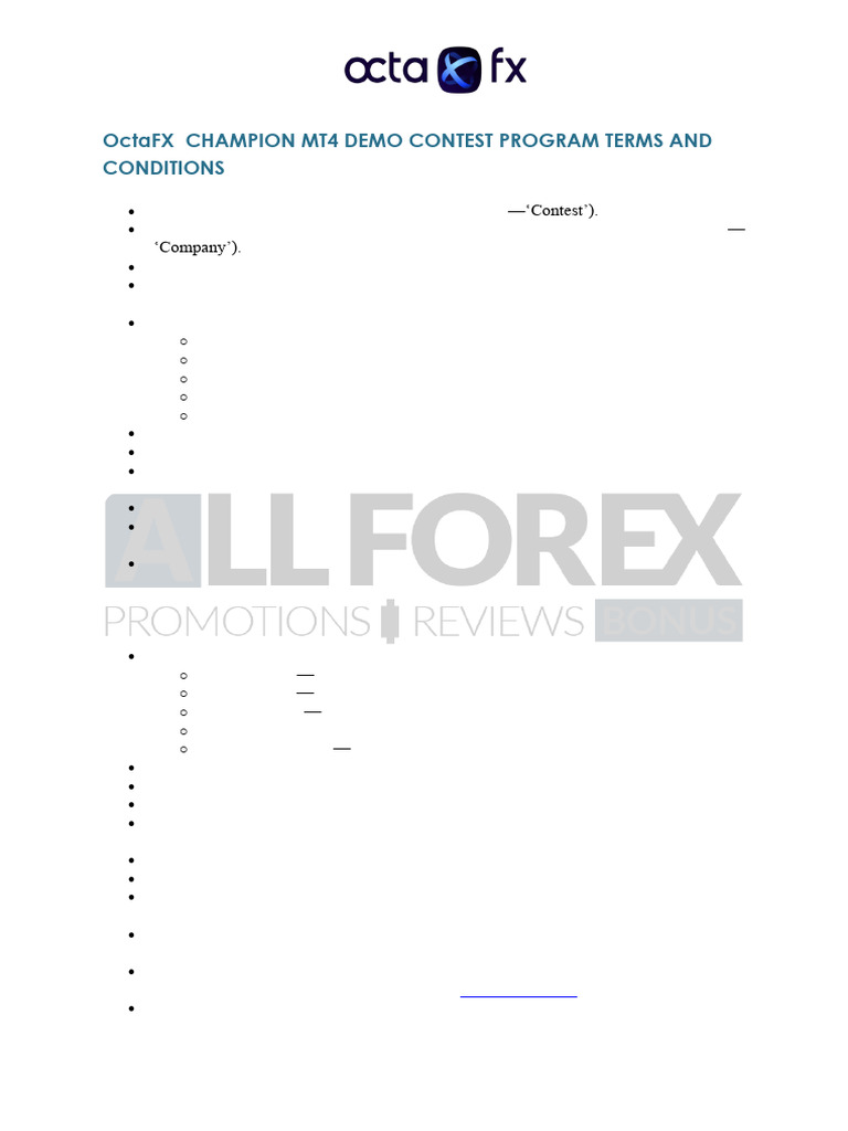 Octafx Champion Mt4 Demo Contest Program Terms and Conditions | PDF ...