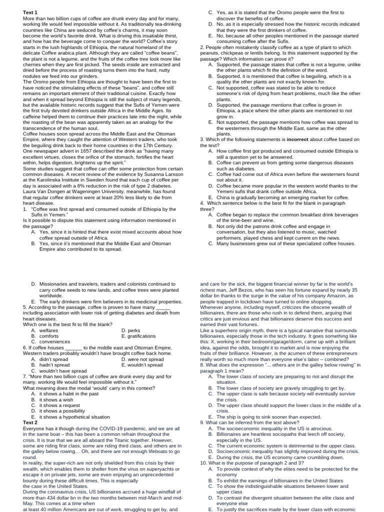 Literasi Bahasa Inggris 3 | PDF | Coffee | Drink