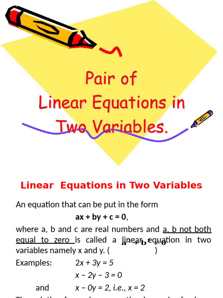 Pair of Linear Equations in Two Variables | PDF | Equations | Line ...