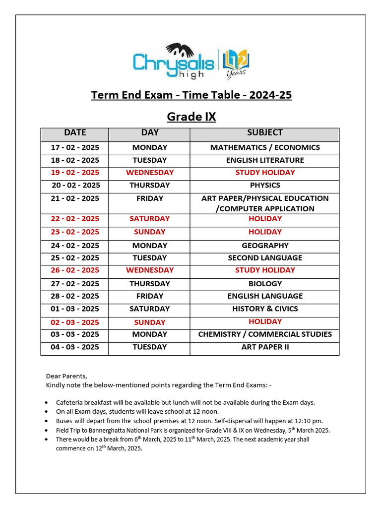 179332-1737202426-Grade IX - Term End - Time Table - Portions - 2024-25 ...