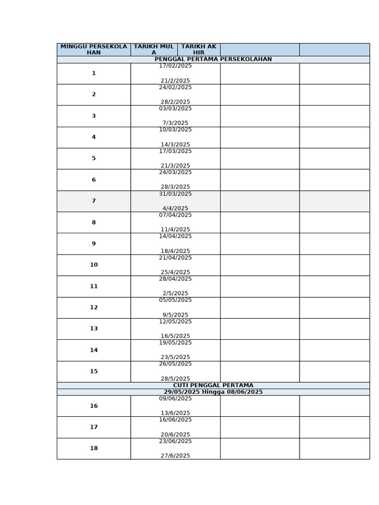 Jadwal Minggu Persekolahan 2025 | PDF