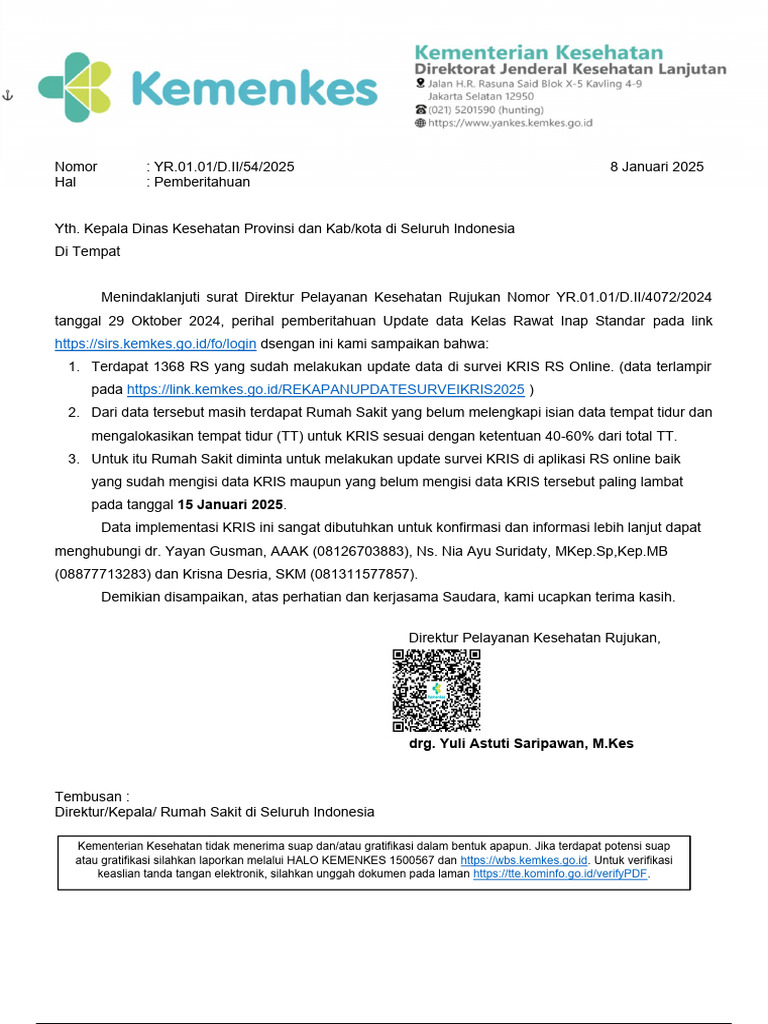 Surat Pemberitahan Update Rs Online Kris | PDF