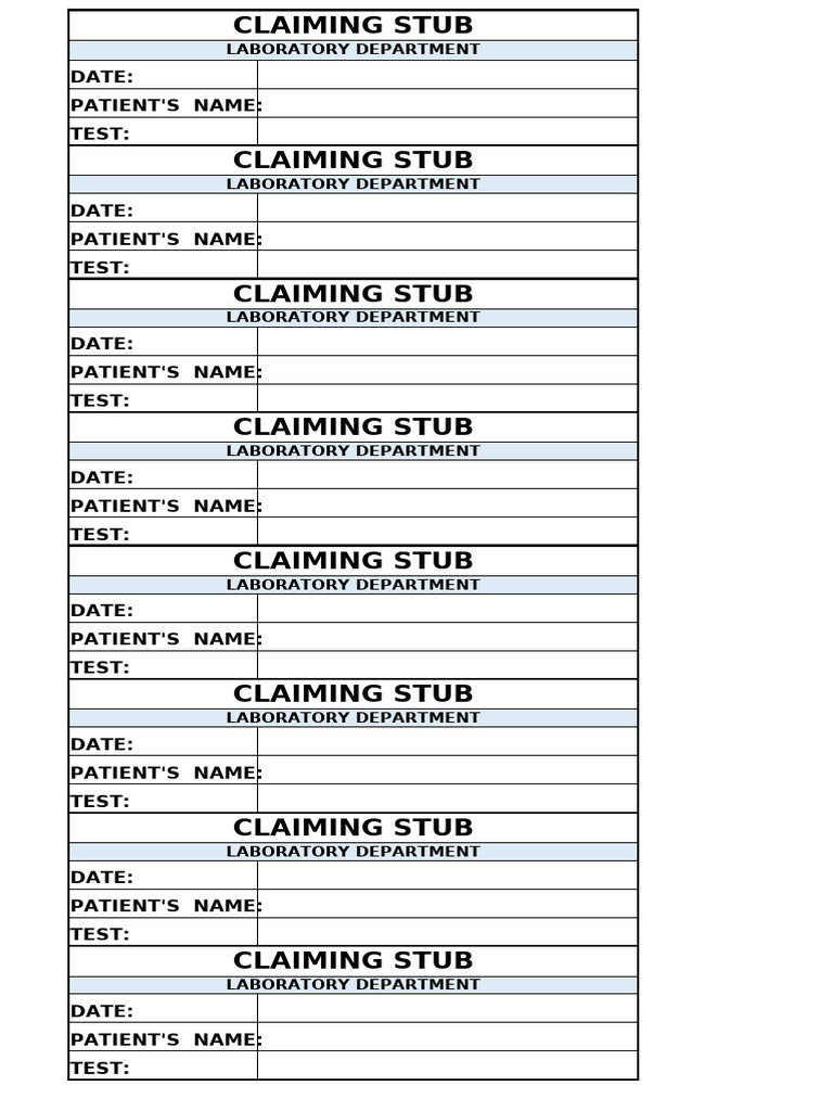 Claim Stub for Laboratory Tests | PDF